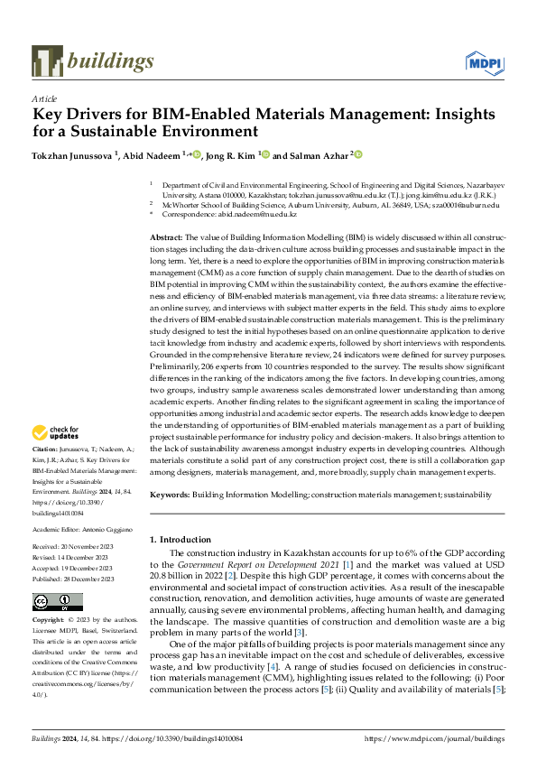 (PDF) Key Drivers for BIM-Enabled Materials Management: Insights for a ...