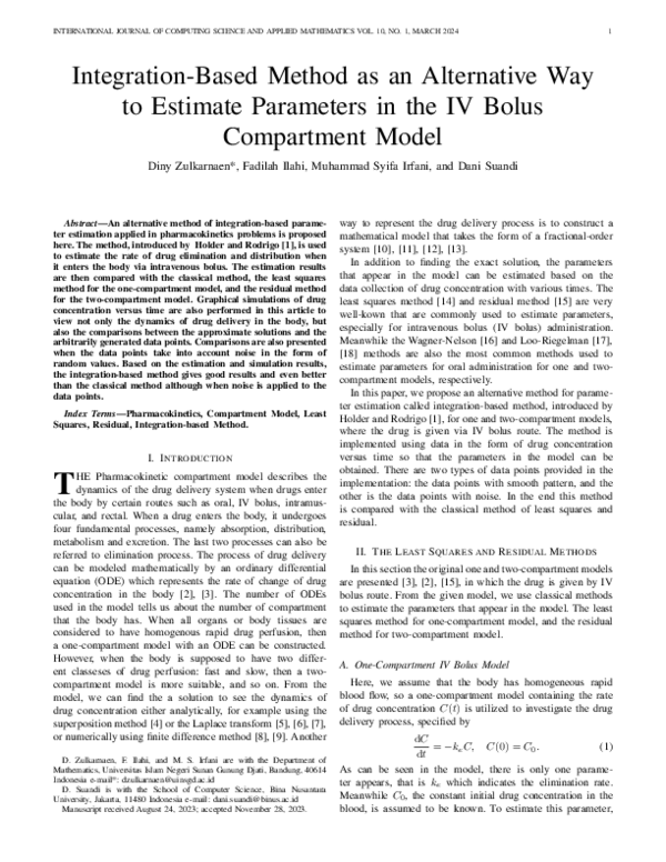 (PDF) Integration-Based Method as an Alternative Way to Estimate Parameters in the IV Bolus ...