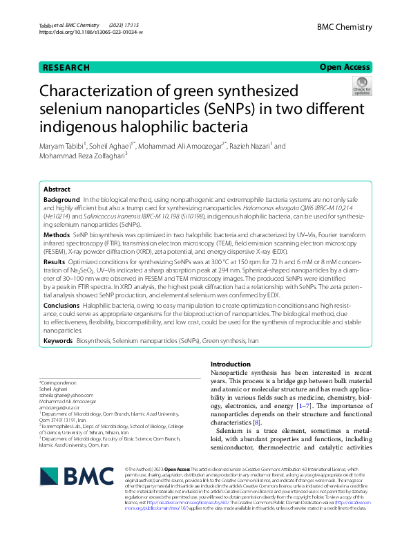 (PDF) Characterization of green synthesized selenium nanoparticles (SeNPs) in two different ...