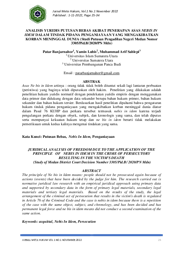 (PDF) ANALISIS YURIDIS PUTUSAN BEBAS AKIBAT PENERAPAN ASAS NEBIS IN ...