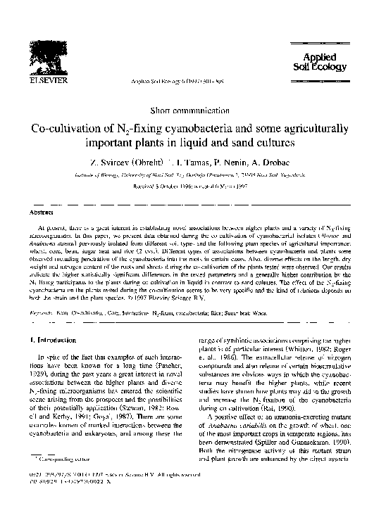 (PDF) Co-cultivation of N2-fixing cyanobacteria and some agriculturally important plants in ...