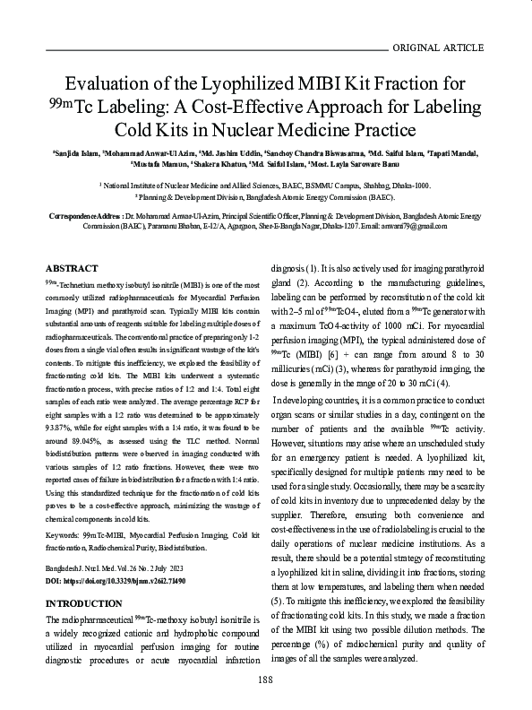 (PDF) Evaluation of the Lyophilized MIBI Kit Fraction for 99mTc Labeling: A Cost-Effective ...