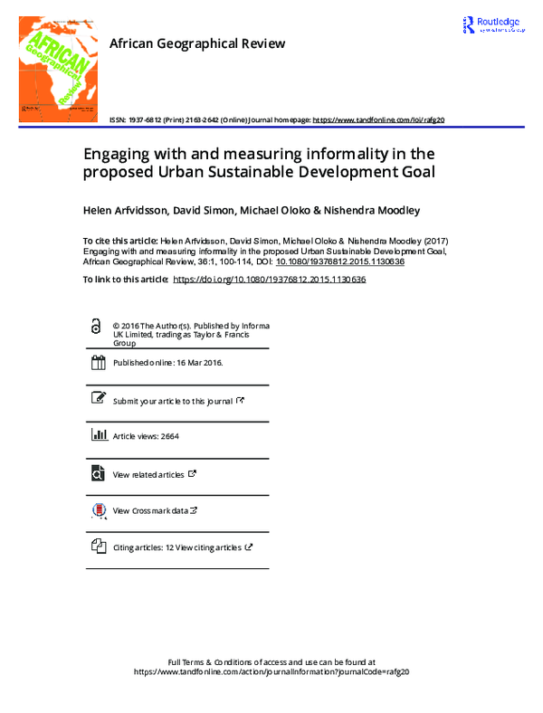 (PDF) Engaging with and measuring informality in the proposed Urban Sustainable Development Goal