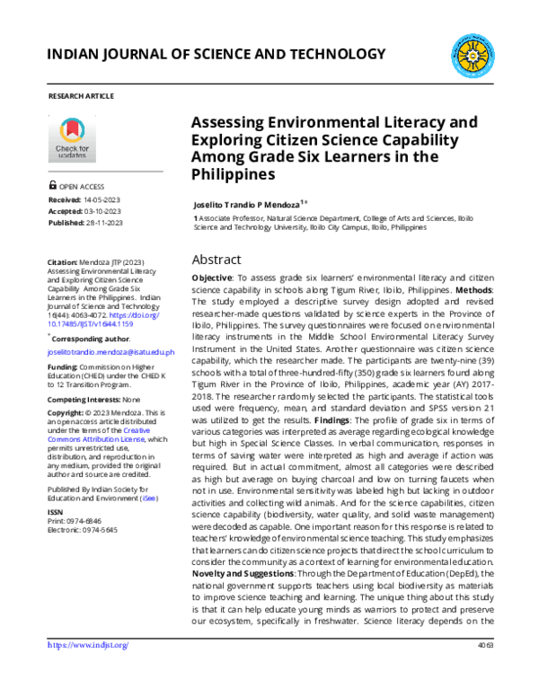 (PDF) Assessing Environmental Literacy and Exploring Citizen Science ...