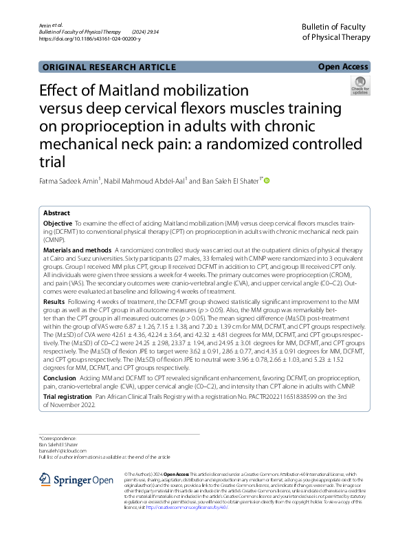 (PDF) Effect of Maitland mobilization versus deep cervical flexors ...
