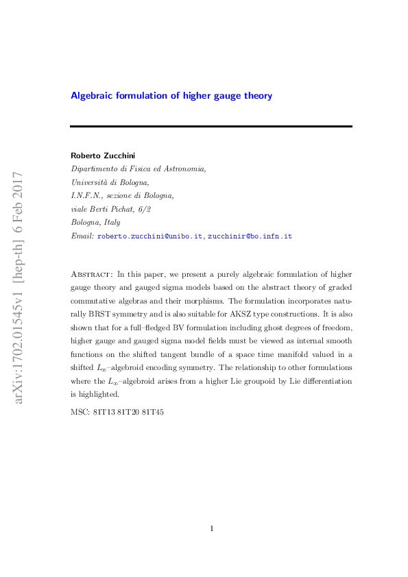 (PDF) Algebraic formulation of higher gauge theory