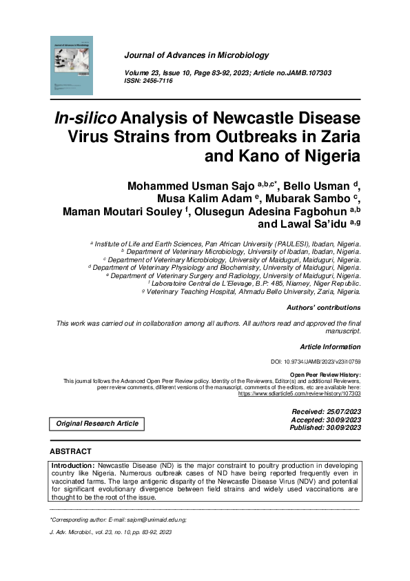 (PDF) In-silico Analysis of Newcastle Disease Virus Strains from ...