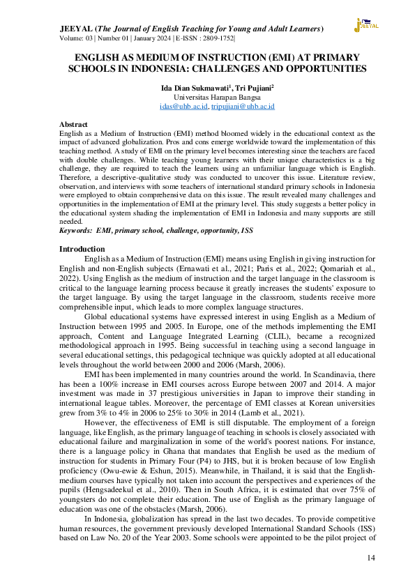 (PDF) English as Medium of Instruction (EMI) at Primary Schools in ...