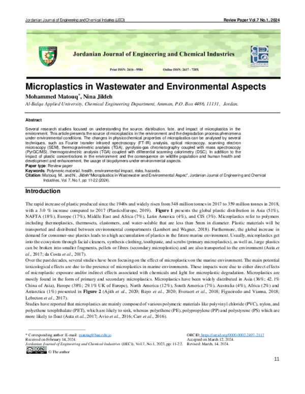 (PDF) Microplastics in Wastewater and Environmental Aspects