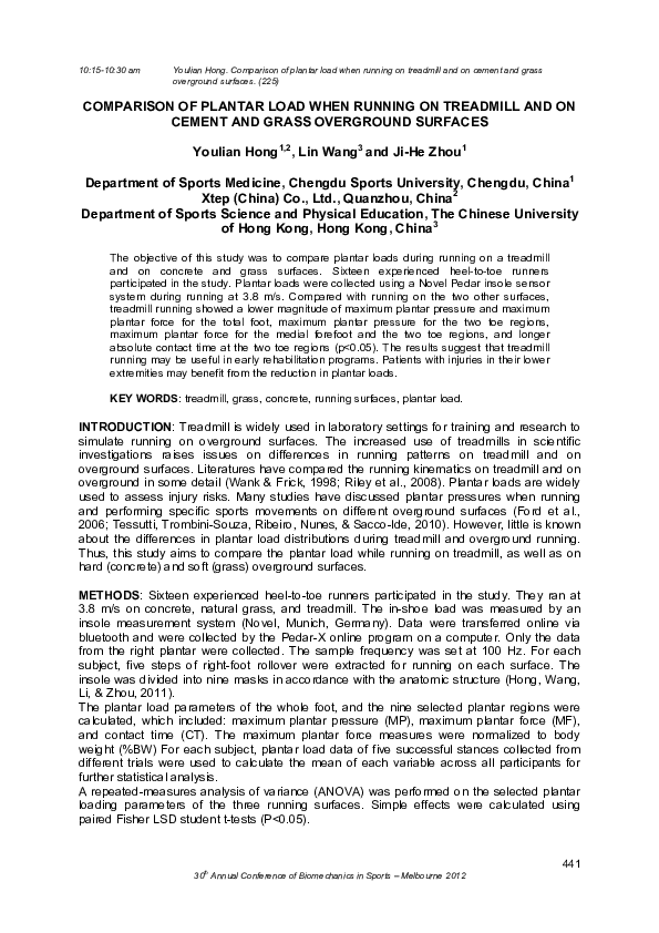 (PDF) Comparison of Plantar Load When Running on Treadmill and on ...