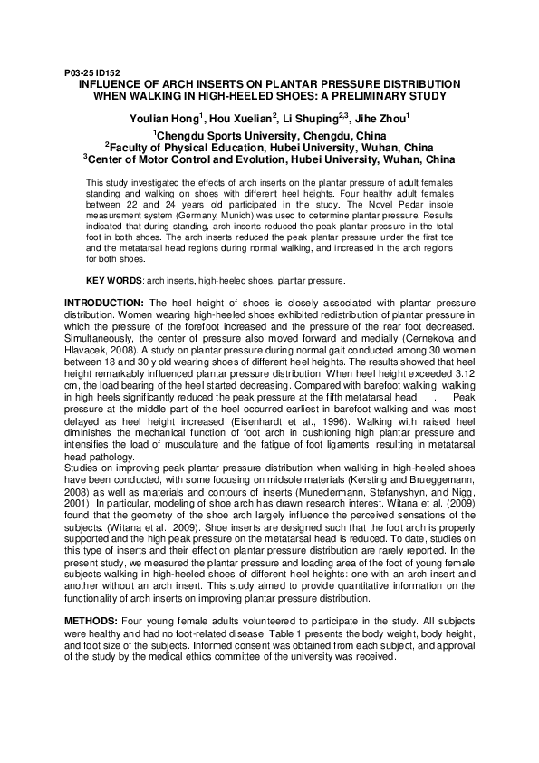 (PDF) Influence of Arch Inserts on Plantar Pressure Distribution When ...