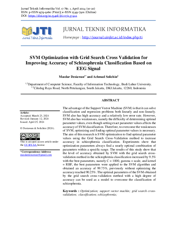(PDF) SVM Optimization with Grid Search Cross Validation for Improving Accuracy of Schizophrenia ...