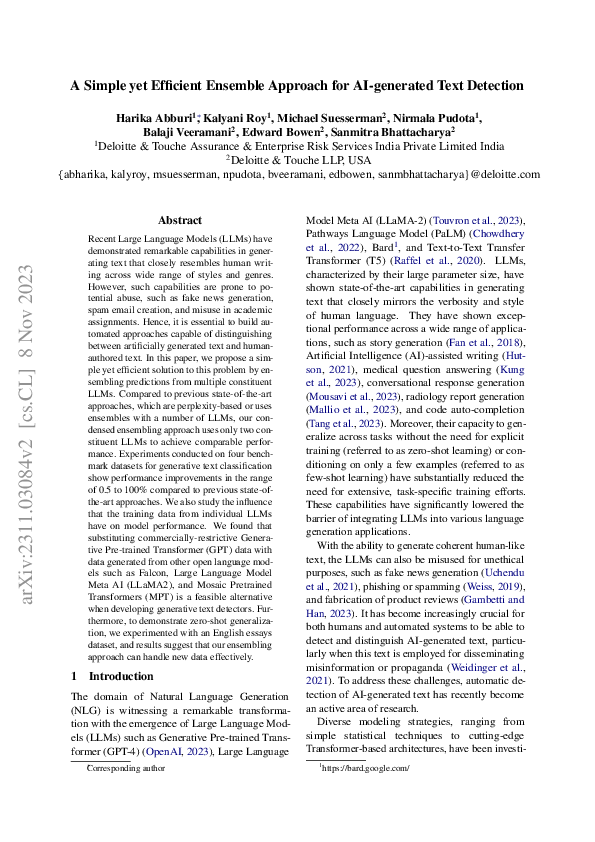 Pdf A Simple Yet Efficient Ensemble Approach For Ai Generated Text Detection