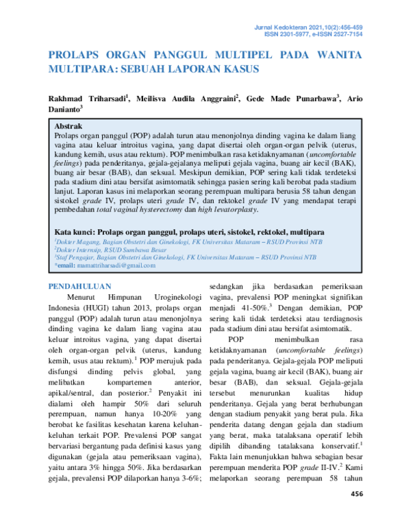 (PDF) Prolaps Organ Panggul Multipel pada Wanita Multipara: Sebuah ...