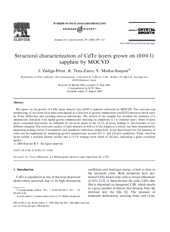 (PDF) Structural characterization of CdTe layers grown on (0001 ...