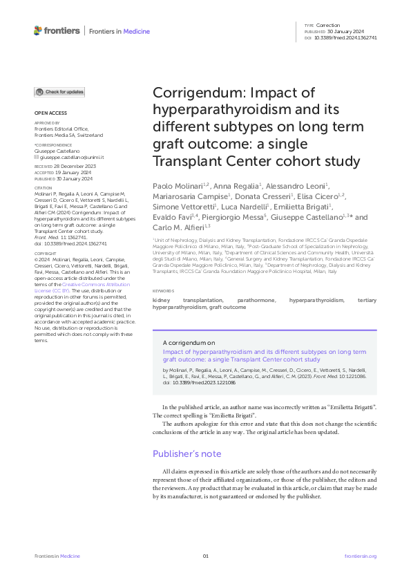 (PDF) Corrigendum: Impact of hyperparathyroidism and its different subtypes on long term graft ...