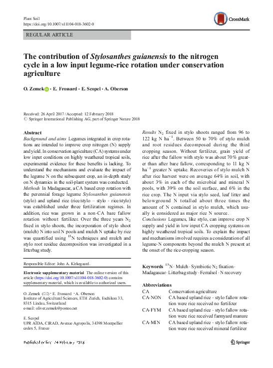 (PDF) The contribution of Stylosanthes guianensis to the nitrogen cycle in a low input legume ...