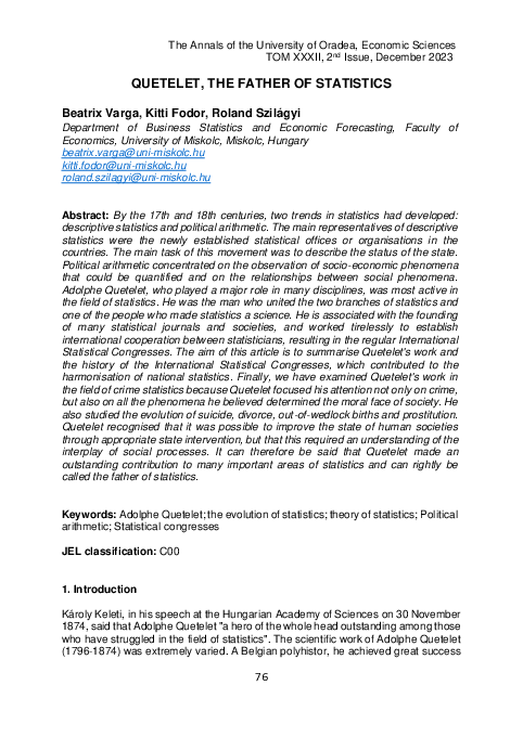 (PDF) Quetelet, the Father of Statistics