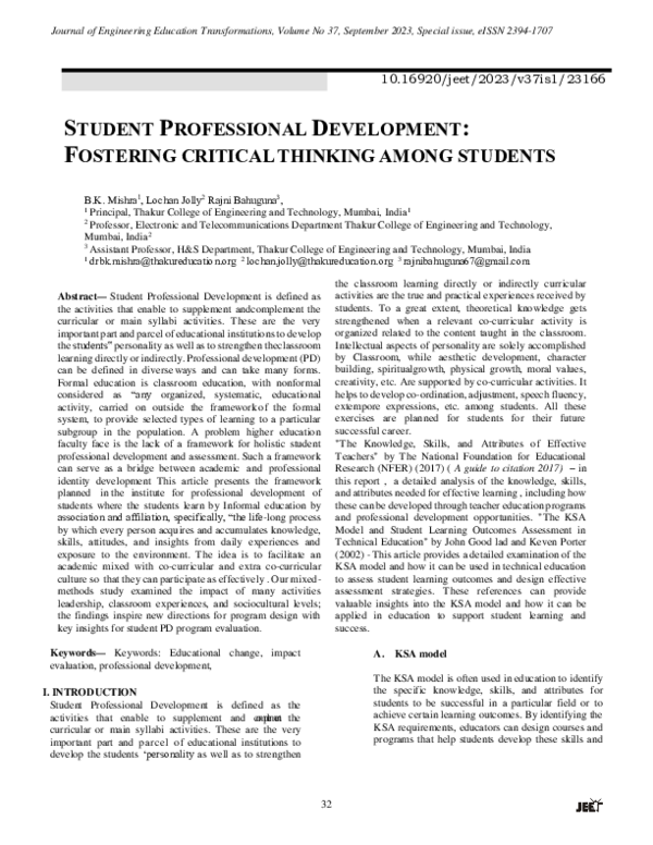 (PDF) Student Professional Development: Fostering Critical Thinking Among Students