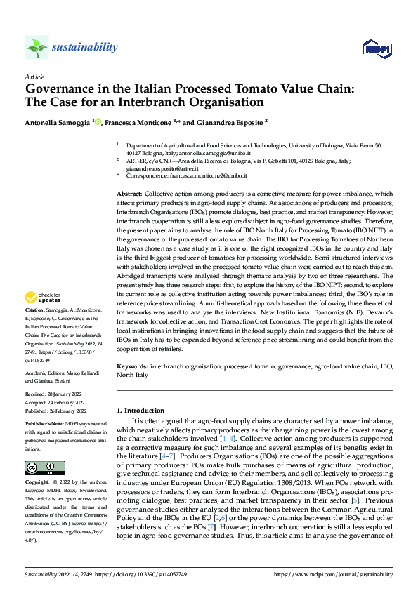 (PDF) Governance in the Italian Processed Tomato Value Chain: The Case ...