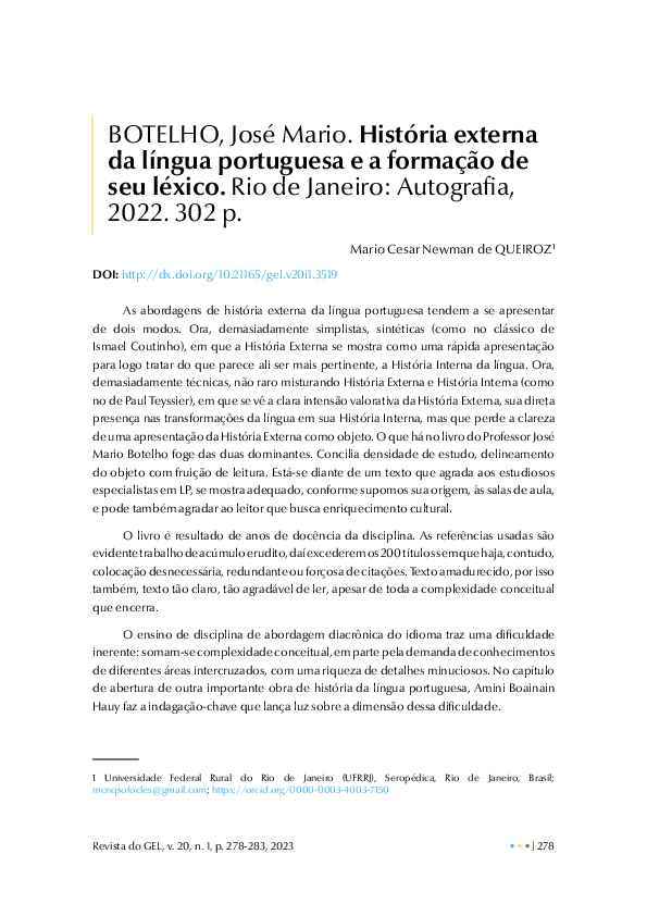 (PDF) BOTELHO, José Mario. História externa da língua portuguesa e a ...
