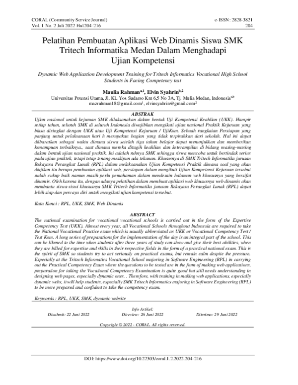 (PDF) Pelatihan Pembuatan Aplikasi Web Dinamis Siswa SMK Tritech ...