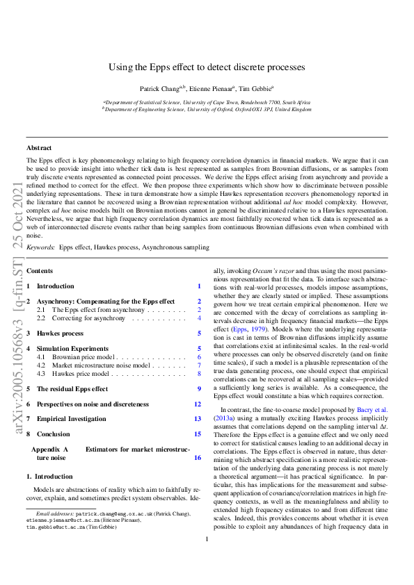 (PDF) Using the Epps effect to detect discrete processes | Tim Gebbie ...