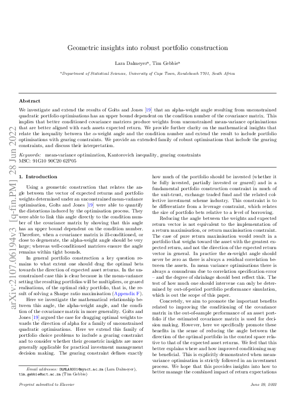 (PDF) Geometric insights into robust portfolio construction