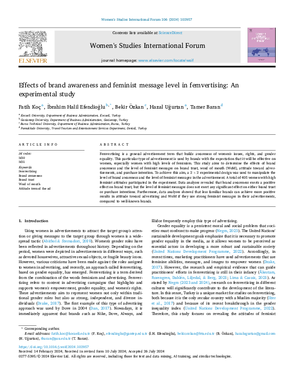 (PDF) Effects of brand awareness and feminist message level in ...