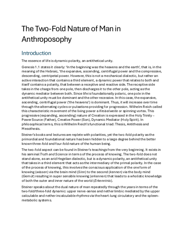 (PDF) Steiner and the Two-fold Nature of Man Article