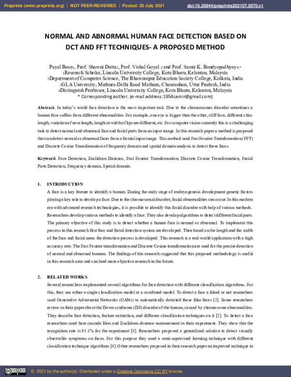 (PDF) Normal and Abnormal Human Face Detection Based on DCT and FFT ...