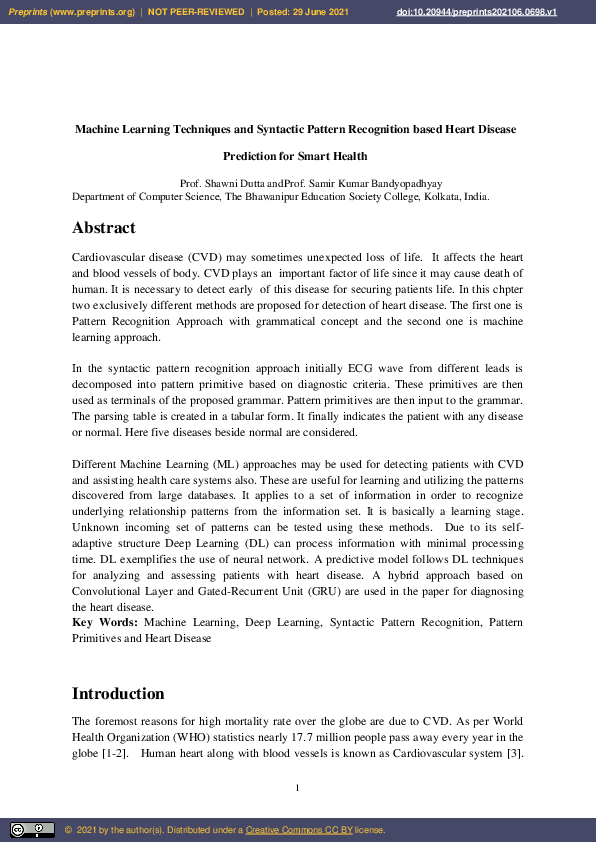 (PDF) Machine Learning Techniques and Syntactic Pattern Recognition Based Heart Disease ...