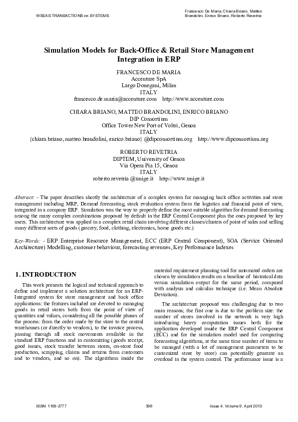 (PDF) Simulation models for back-office & retail store management ...