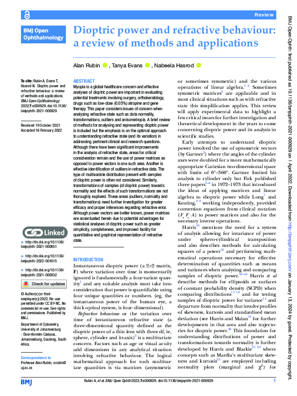 (PDF) Dioptric power and refractive behaviour: a review of methods and ...