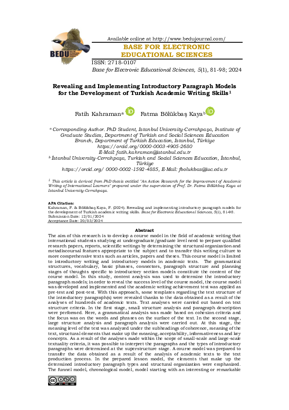 (PDF) Revealing and Implementing Introductory Paragraph Models for the ...