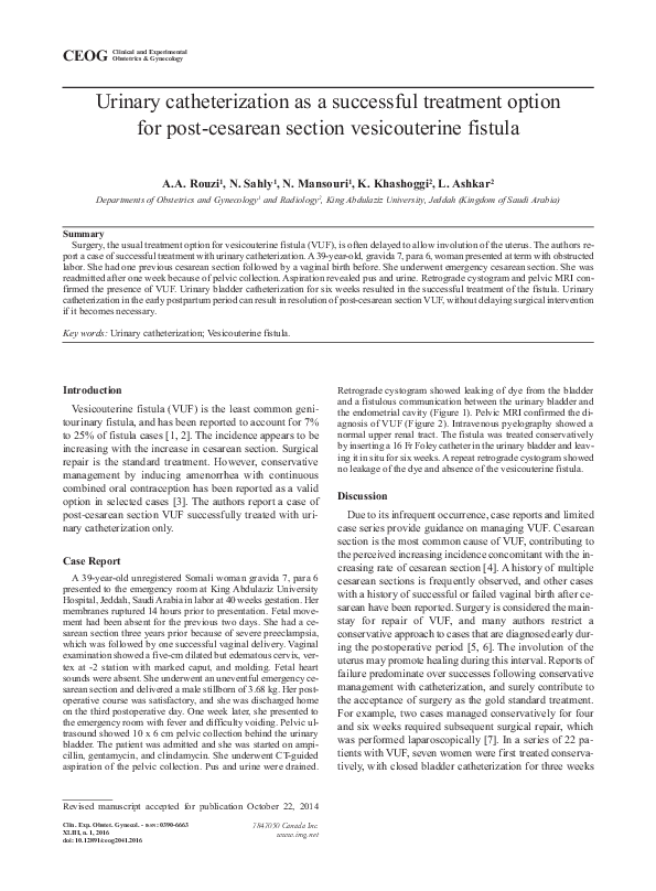 (PDF) Urinary catheterization as a successful treatment option for post ...