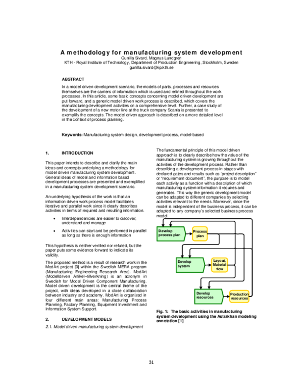 (PDF) A methodology for manufacturing system development