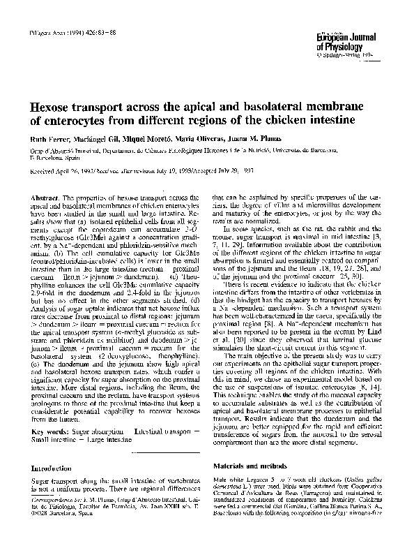 (PDF) Hexose transport across the apical and basolateral membrane of ...