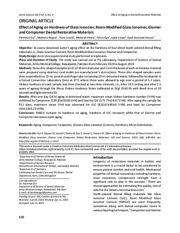 (PDF) Effect of Aging on Hardness of Glass Ionomer, Resin-Modified ...