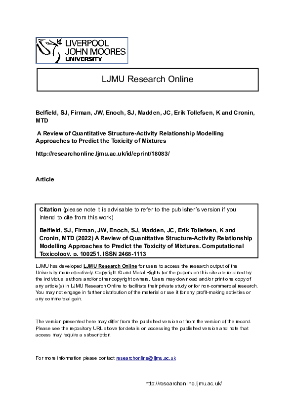 Pdf A Review Of Quantitative Structure Activity Relationship Modelling Approaches To Predict