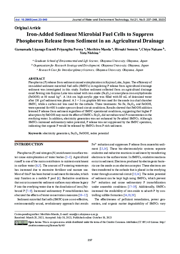 (PDF) Iron-Added Sediment Microbial Fuel Cells to Suppress Phosphorus ...