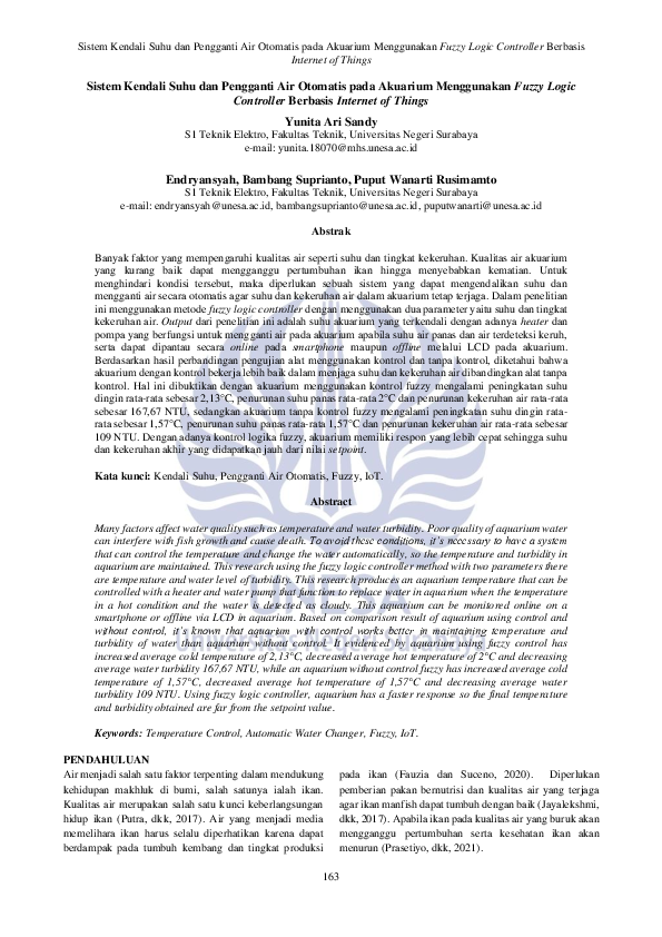 (PDF) Sistem Kendali Suhu dan Pengganti Air Otomatis pada Akuarium Menggunakan Fuzzy Logic ...