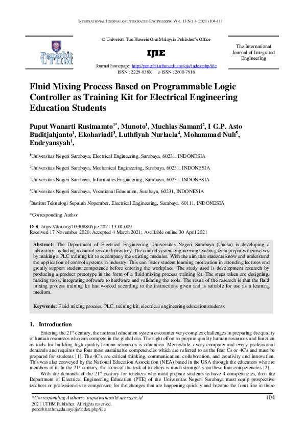 (PDF) PLC-Based Fluid Mixing Kit for Engineering Students