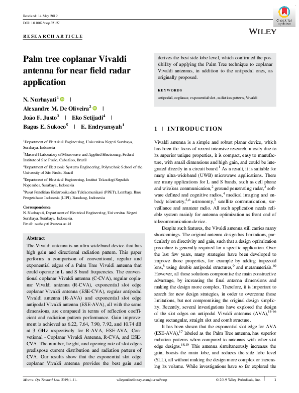 (PDF) Palm tree coplanar Vivaldi antenna for near field radar application