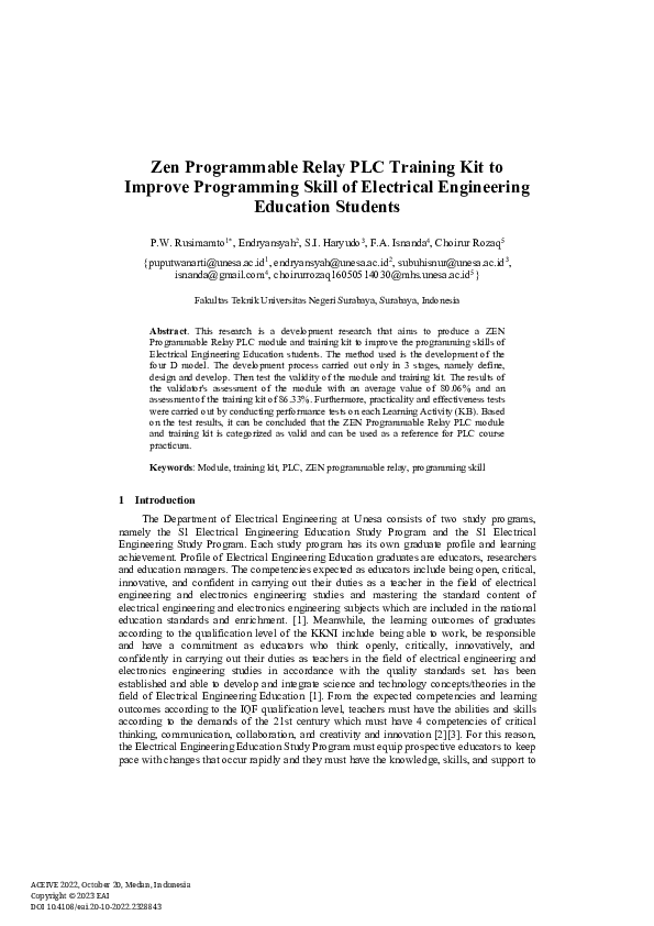 (PDF) Zen Programmable Relay PLC Training Kit to Improve Programming Skill of Electrical ...