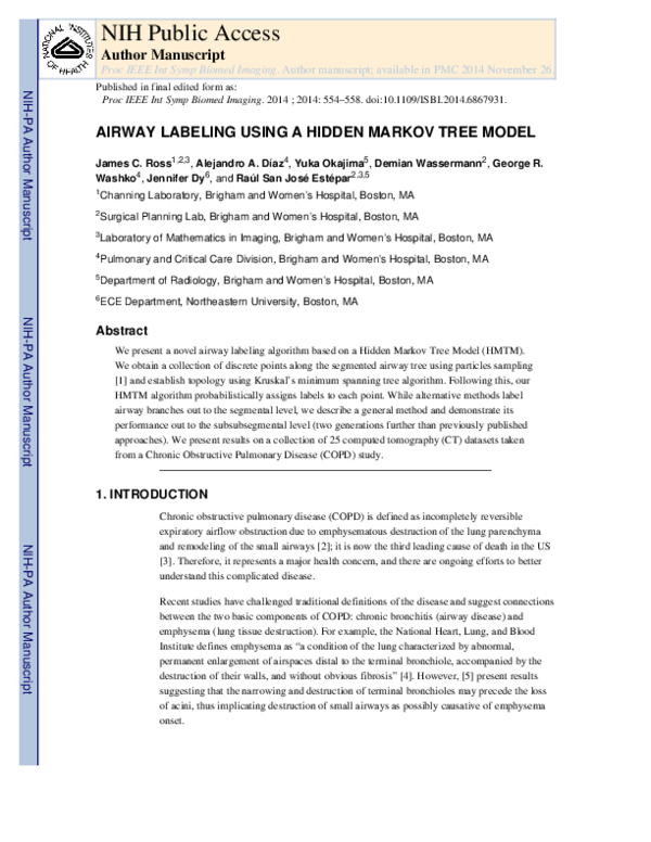 (PDF) Airway labeling using a Hidden Markov Tree Model