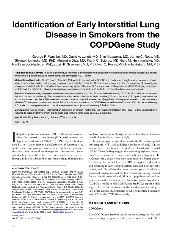 (PDF) Identification of Early Interstitial Lung Disease in Smokers from the COPDGene Study ...
