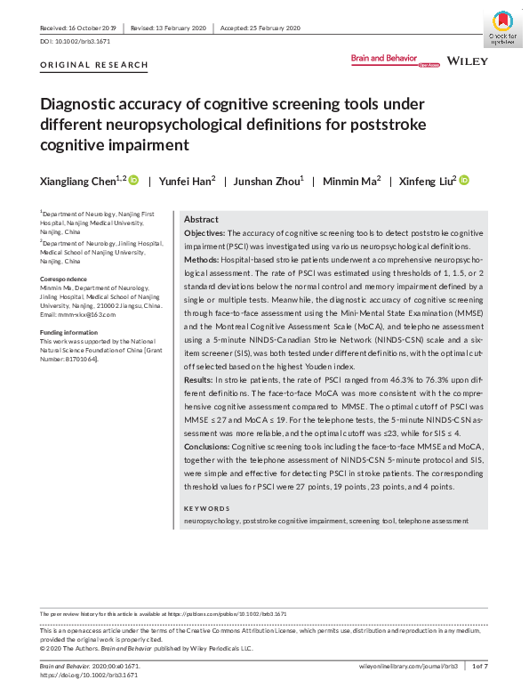 (PDF) Diagnostic accuracy of cognitive screening tools under different ...