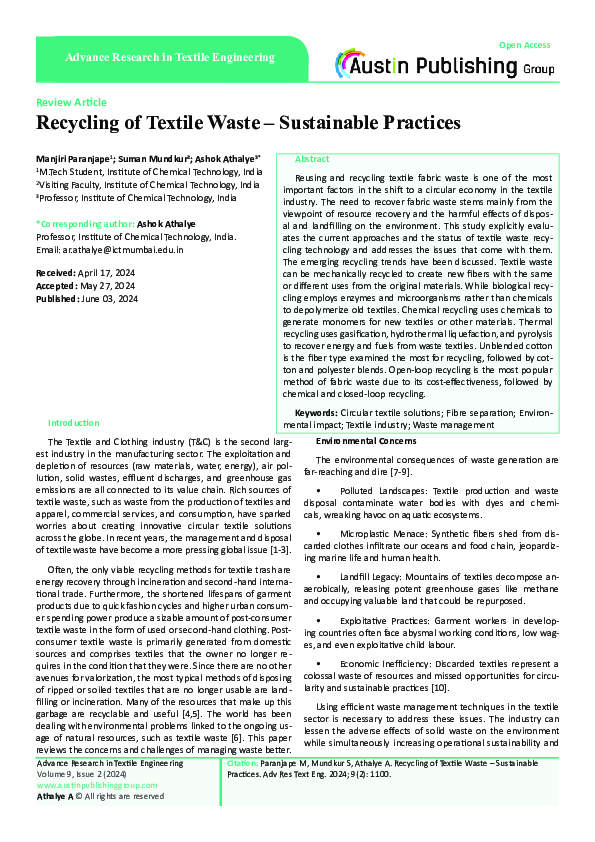 (PDF) Recycling of Textile Waste – Sustainable Practices