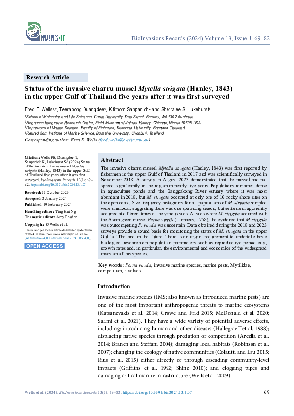 (PDF) Status of the invasive charru mussel Mytella strigata (Hanley ...